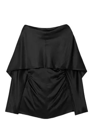 Tove Katana Cape-effect Ruched Silk-blend Satin Top - Black