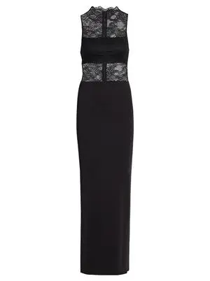 Alice + Olivia Lace Paneled Satin Maxi Dress - Black