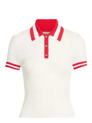 Alice + Olivia Pointelle-knit Polo Shirt - White