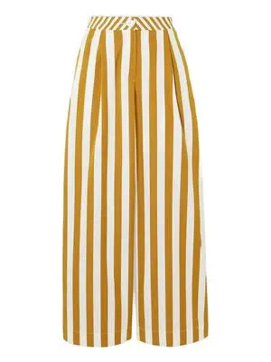 Thierry Colson Loulou Striped Cotton-poplin Wide-leg Pants - Mustard