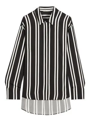 Alice + Olivia Dimitra Striped Crepe De Chine Shirt - Black