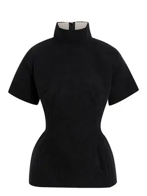 MARNI Perforated Brushed Wool Peplum Top