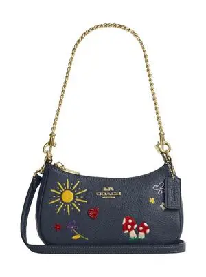 COACH® Teri Mini Crossbody Bag With Embroidery - Pebbled Leather/gold/dark Denim