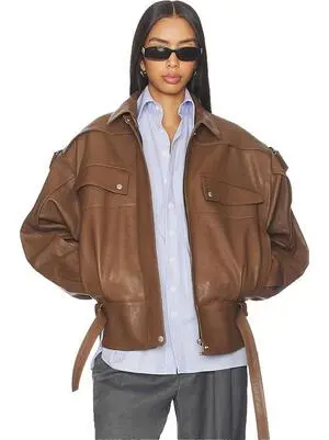 Magda Butrym Belted Leather Bomber Jacket - Beige