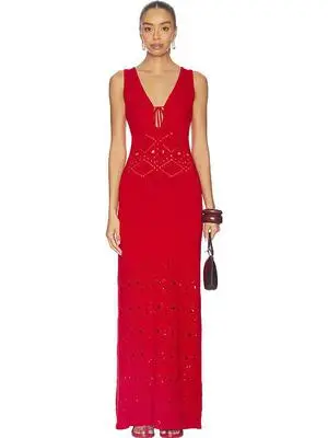 SEVEN WONDERS Milah V-neck Knit Maxi Dress - Red