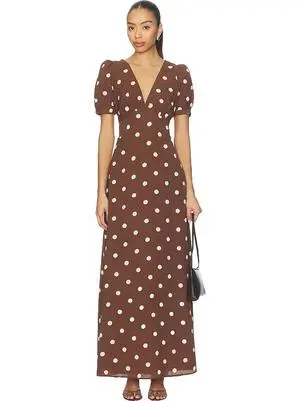 MORE TO COME Devin Maxi Dress - Brown & Cream Polka Dot