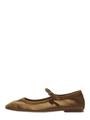 AeydĒ Uma Satin Mary Jane Flat - Tobacco