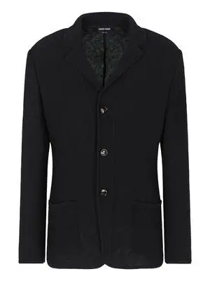 Giorgio Armani Single-breasted Jacket In A Jacquard Cotton Knit - Black