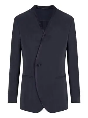 Giorgio Armani Asv Upton Line Washed Silk And Linen Blend Tuxedo Jacket - Blue