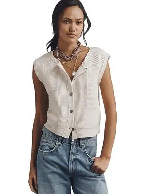 PILCRO Sleeveless Cotton-blend Cardigan Sweater - White