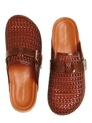 Intentionally Blank Buckle Mules Caramel