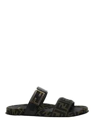 Fendi Feel Ff Jacquard Slides - Brown
