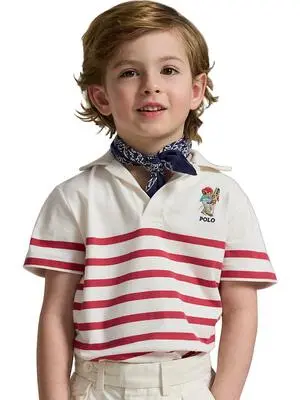 Ralph Lauren Polo Bear Striped Cotton Polo Shirt - Nantucket Red Multi