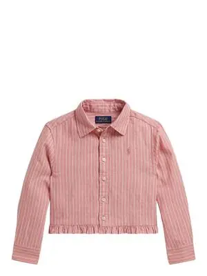Ralph Lauren Striped Linen-cotton Shirt With Ruffle Trim - Desert Rose/cream