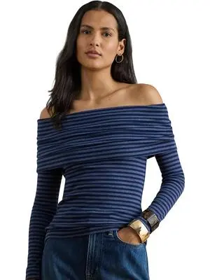 Ralph Lauren Striped Off-the-shoulder Top - Indigo Dusk Heather/navy