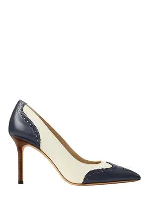 Ralph Lauren Lynden Perforated Nappa Leather Pump - Vanilla/refined Navy