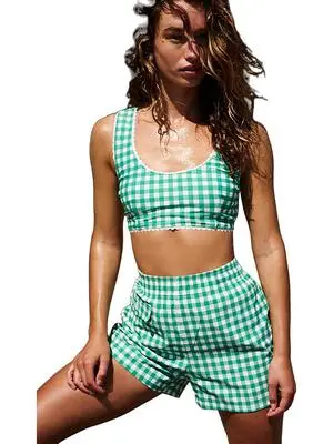 HAMMIES Cabana Boyshort Swim Trunks - Green Gingham