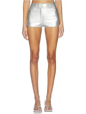 Norma Kamali Norma Kamali High Waist Metallic Coated Denim Shorts Metallic Silver