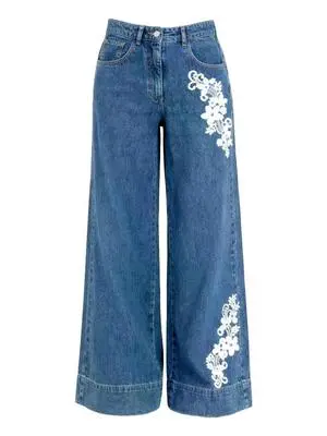 TWINSET Wide-leg Trousers With Lace Detail - Blue