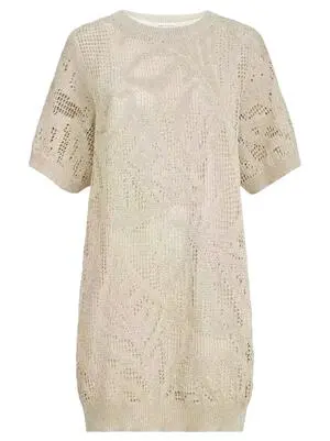 Brunello Cucinelli Mini Dress In Linen And Cotton - Neutrals