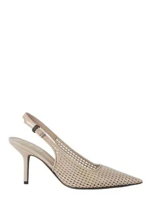 Brunello Cucinelli Calfskin Net Slingback Heels With Monili - Grey