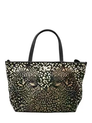 FERRAGAMO 1990-2020 Nylon Leopard Print Gancini Tote Bag - Black