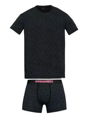 Dsquared2 Logo-print Lounge T-shirt And Boxers Set - Black