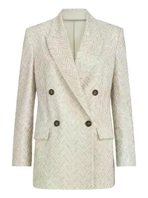 Brunello Cucinelli Linen Maxi Chevron Embroidered Blazer - Neutrals