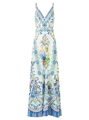 Camilla V-neck Floral Slip Maxi Dress - White