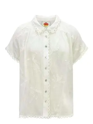 Farm Rio Palm Tree Scalloped Shirt - White
