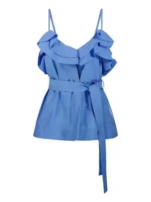 P.a.r.o.s.h Belted Ruffled Blouse - Blue