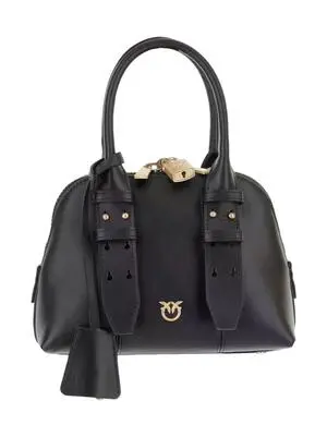 Pinko Mini Leather Tote Bag With Love Birds Logo And Padlock - Black