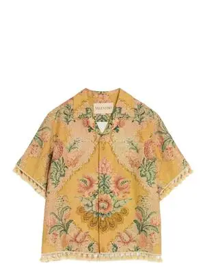 Valentino Garavani Linen Bowling Shirt With Après L'hiver Print - Yellow