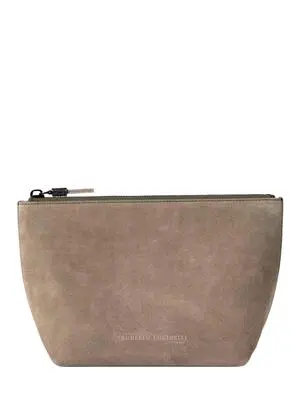 Brunello Cucinelli Suede Pouch With Monili Detail - Grey
