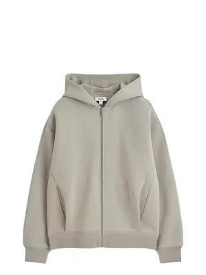 Cos Cotton-blend Piqué Zip-up Hoodie - Gray