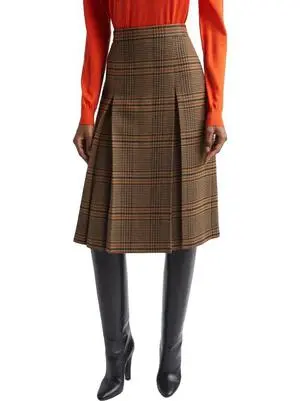 Saint Laurent Prince Of Wales Plaid Wool Midi Skirt - Marron/beige/roux