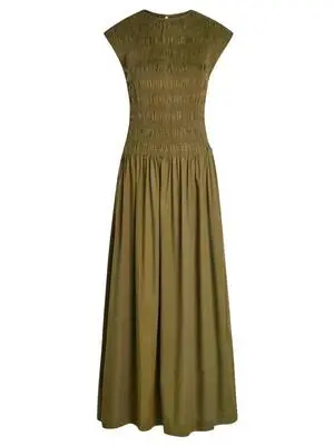 Faithfull The Brand Shirred Midi Dress - Green