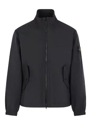 Stone Island Zip-up Jacket With Logo Patch - Black