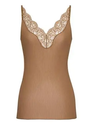 Saint Laurent Silk Lace-trim Tank Top - Brown