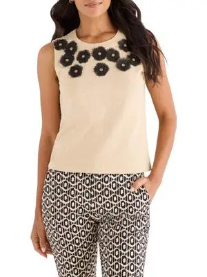 NIC+ZOE Organza Appliqué Sleeveless Top - Neutral Multi