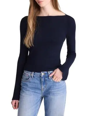 Madewell Boat Neck Flare Sleeve Wool & Silk Sweater - Dark Navy
