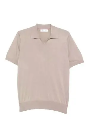 Brunello Cucinelli V-neck Short-sleeve Polo Shirt - Neutrals