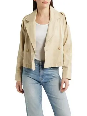 CITY BLUES Double-breasted Crop Twill Jacket - Pumice
