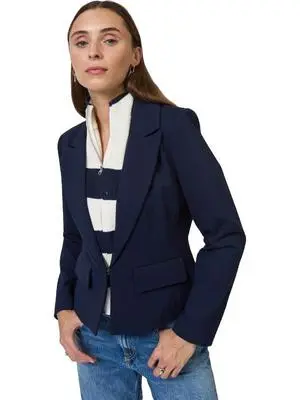 Central Park West Tailored Blazer With Notched Lapel Neckline - Navy