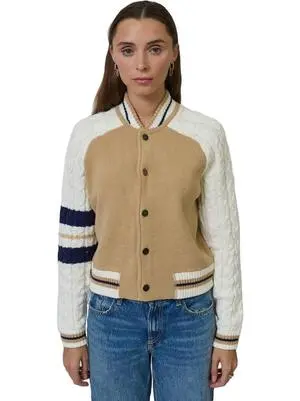 Central Park West Chloe Cable Sleeve Knit Bomber - Camel