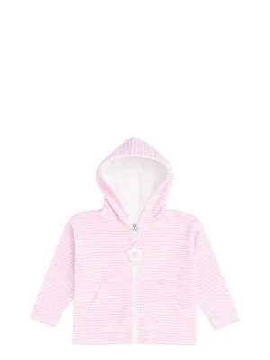 FLORENCE EISEMAN Stripe Terry Hoodie With Flower - Pink/white