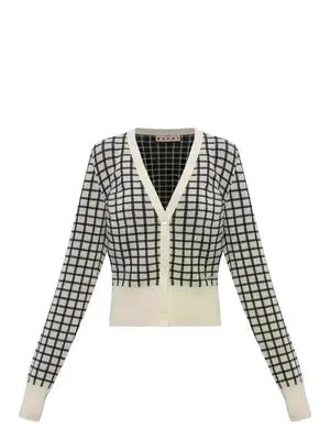Marni Checked V-neck Cardigan - Neutrals
