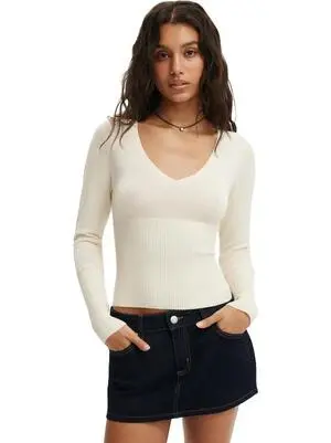 COTTON ON Close Knit V-neck Top - Porcelain