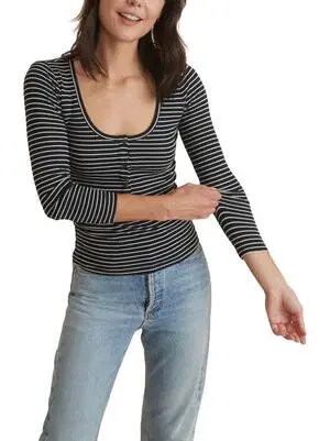 Marine Layer Stripe Ribbed Henley - Black/white Stripe Infill