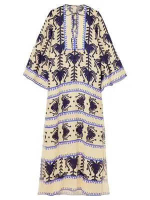 Johanna Ortiz Wild Savannah Embellished Printed Linen Tunic - Cream